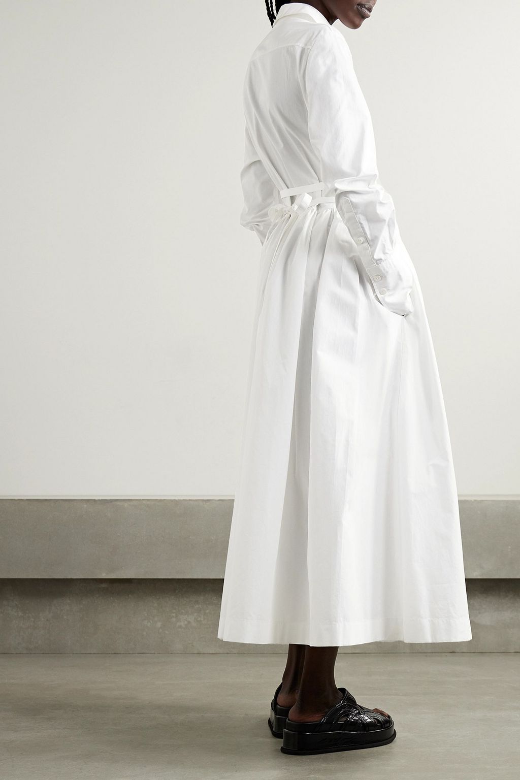 PATOU Belted pleated cotton-poplin midi shirt dress | THE OUTNET