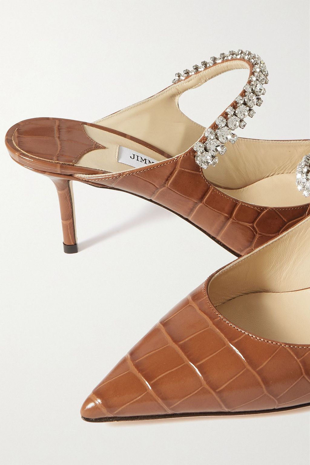 JIMMY CHOO Bing 65 crystal-embellished croc-effect leather mules | THE ...