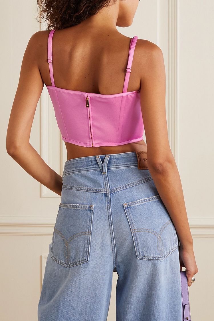 VERSACE Cropped embellished satin bustier top | THE OUTNET