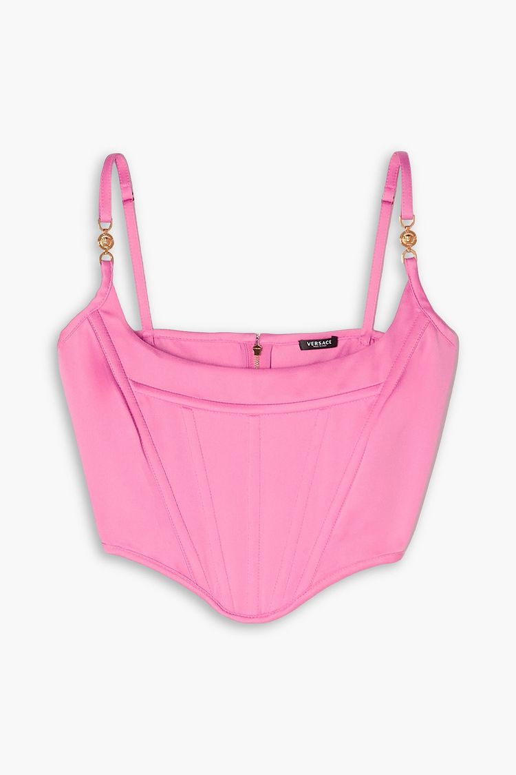 VERSACE Cropped embellished satin bustier top | THE OUTNET