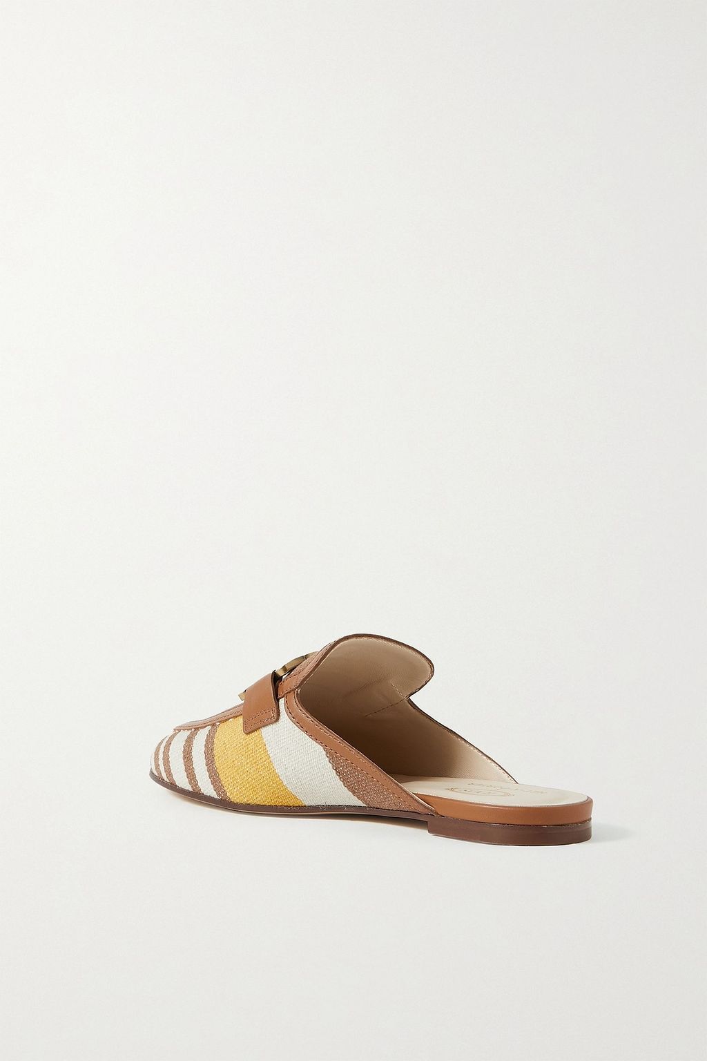 TOD'S Embellished leather-trimmed striped canvas slippers | THE OUTNET