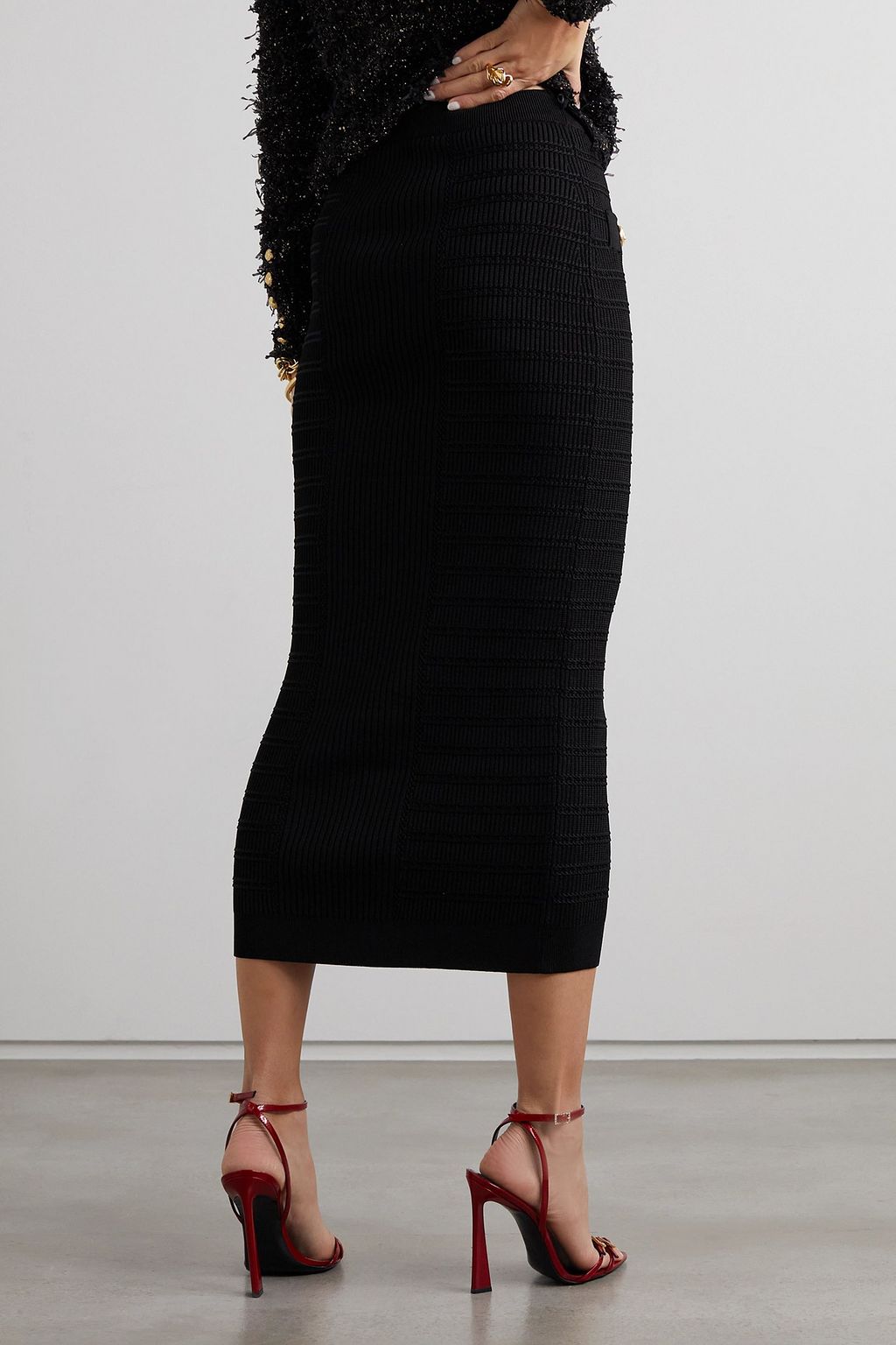 Balmain Button Embellished Ribbed Knit Midi Skirt The Outnet