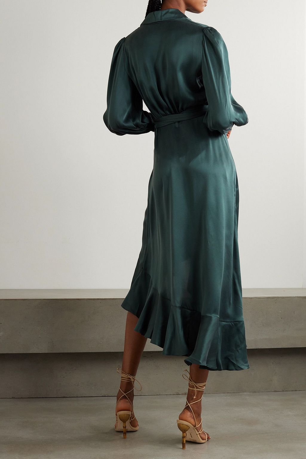 Zimmermann Asymmetric Ruffled Silk Satin Midi Wrap Dress The Outnet