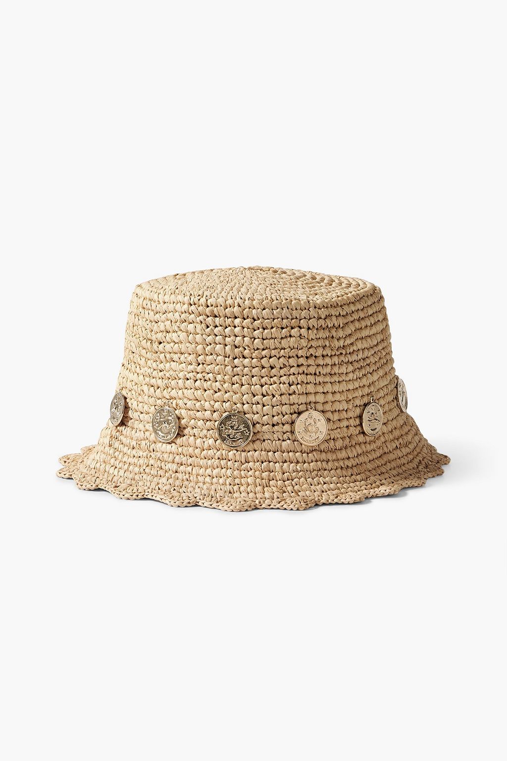 RABANNE Embellished scalloped raffia bucket hat | THE OUTNET
