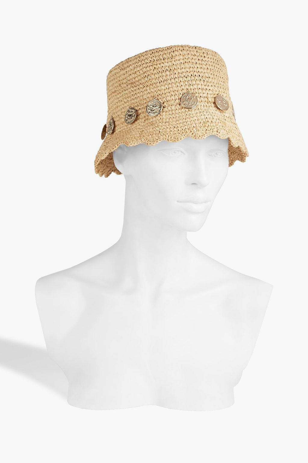 RABANNE Embellished scalloped raffia bucket hat | THE OUTNET