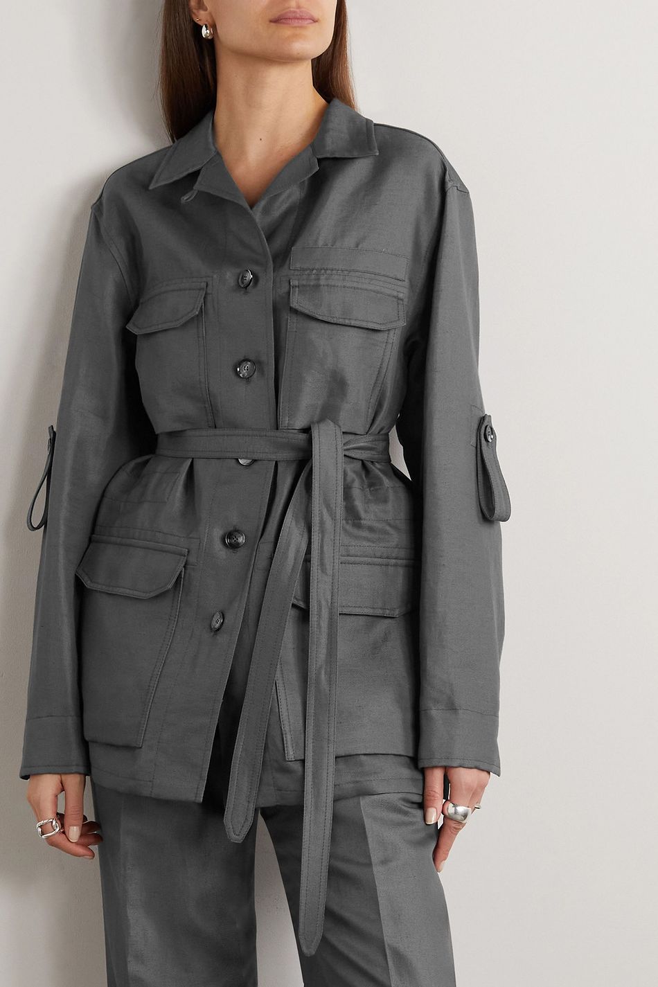 BRIONI Sahariana belted cotton, linen and silk-blend gabardine shirt ...