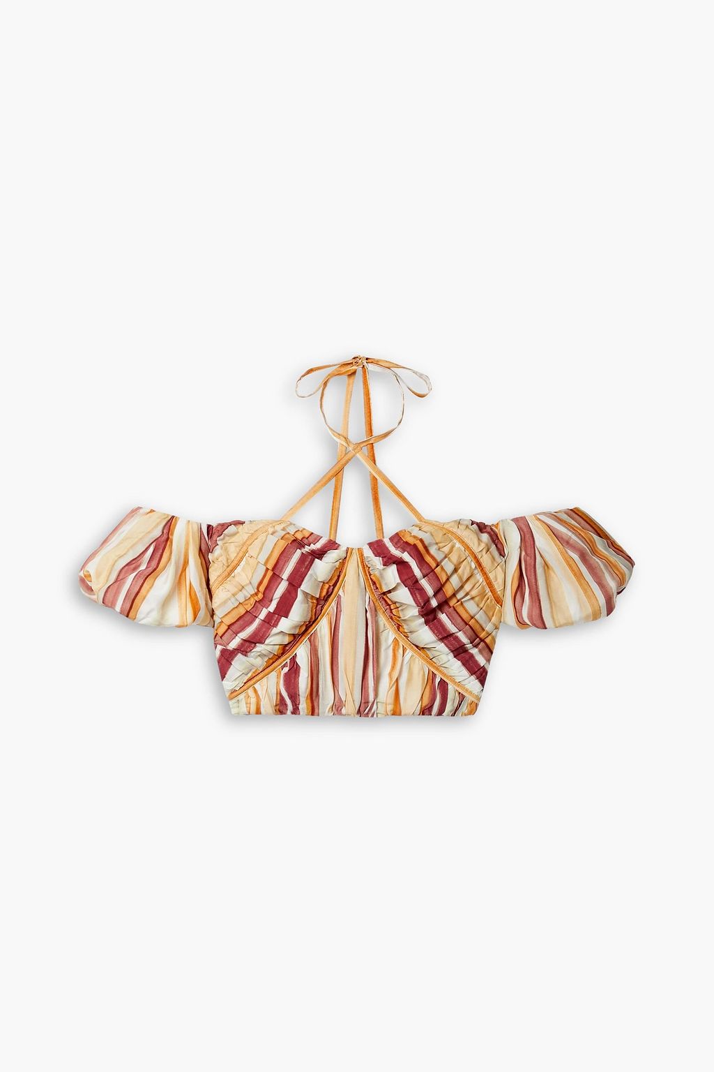 CULT GAIA Gail off-the-shoulder cropped striped modal and silk-blend ...