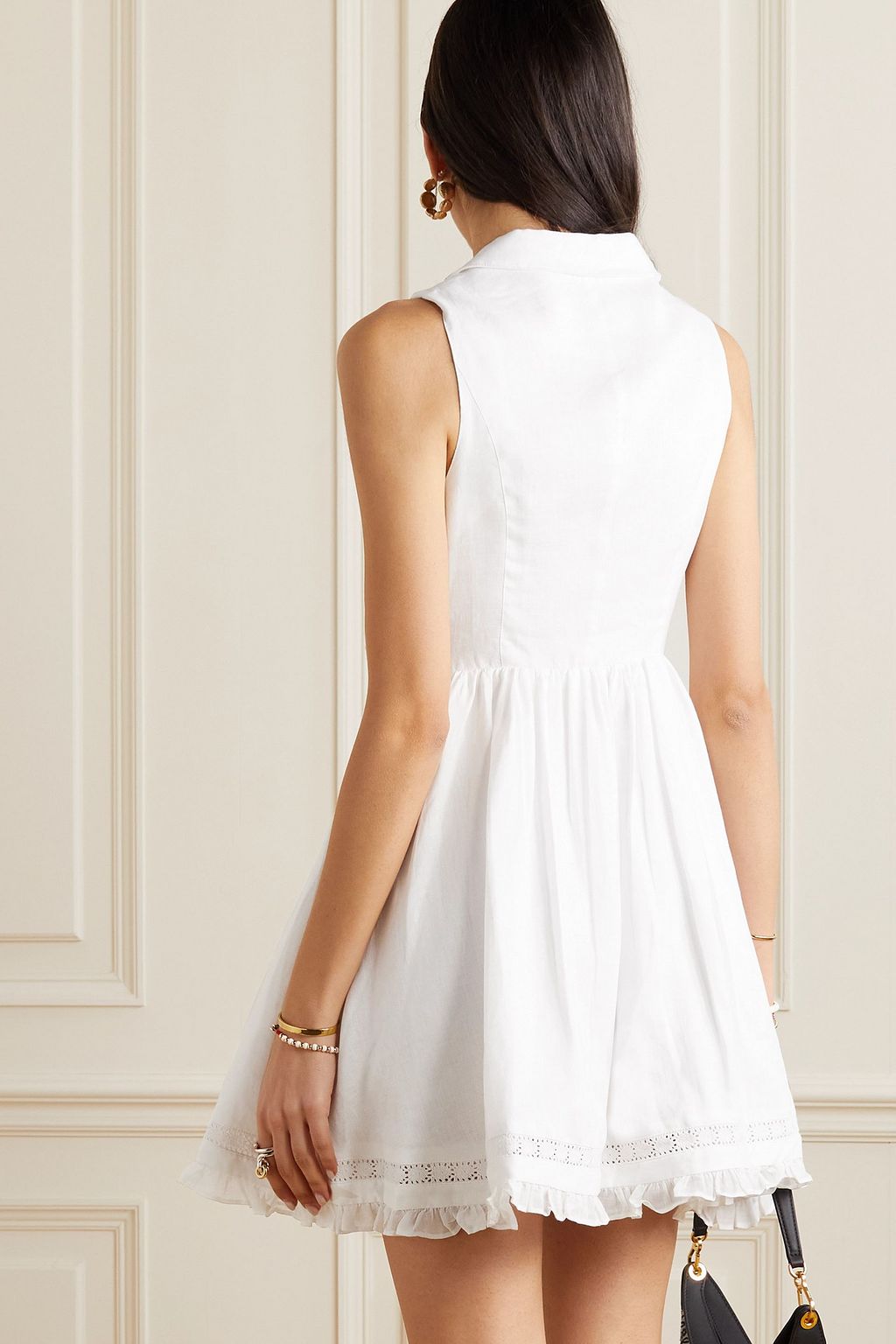 JOSLIN Amella ruffled crochet-trimmed linen mini wrap dress | THE OUTNET