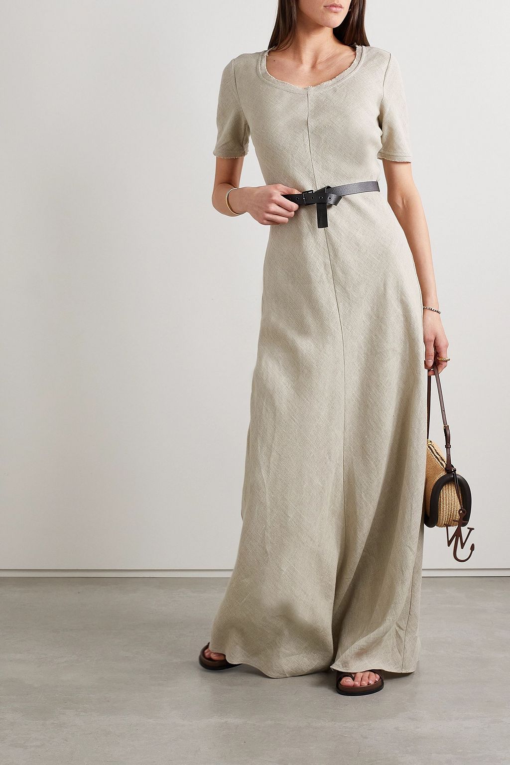 STAUD Alejandra belted frayed linen maxi dress | THE OUTNET