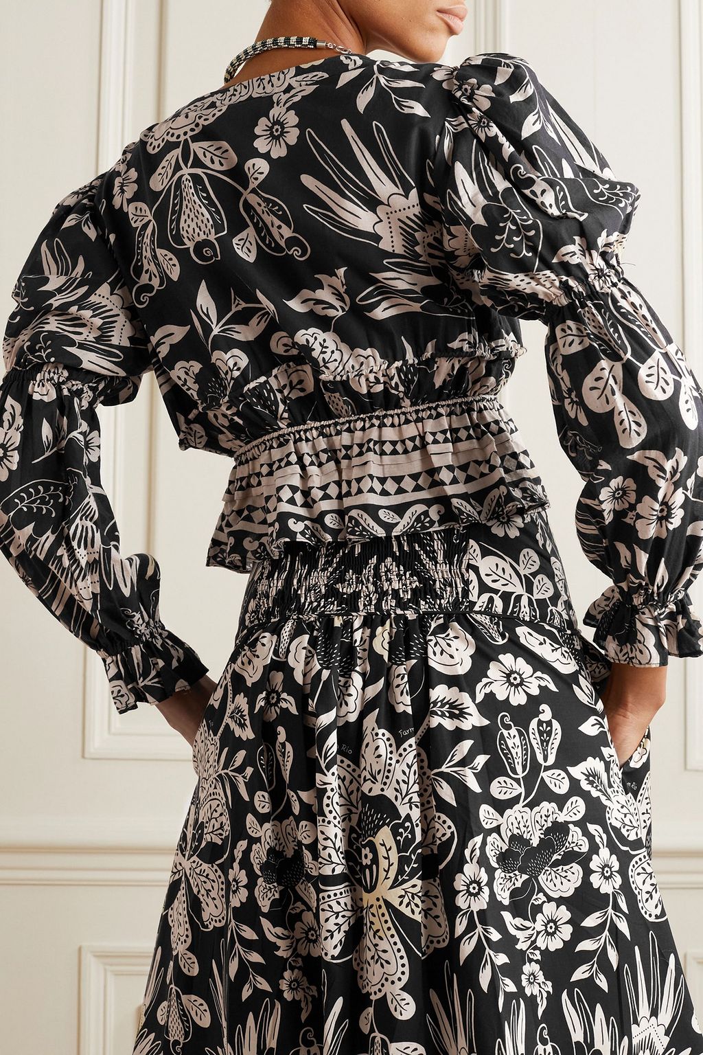 FARM RIO Cropped floral-print cotton-sateen blouse | THE OUTNET