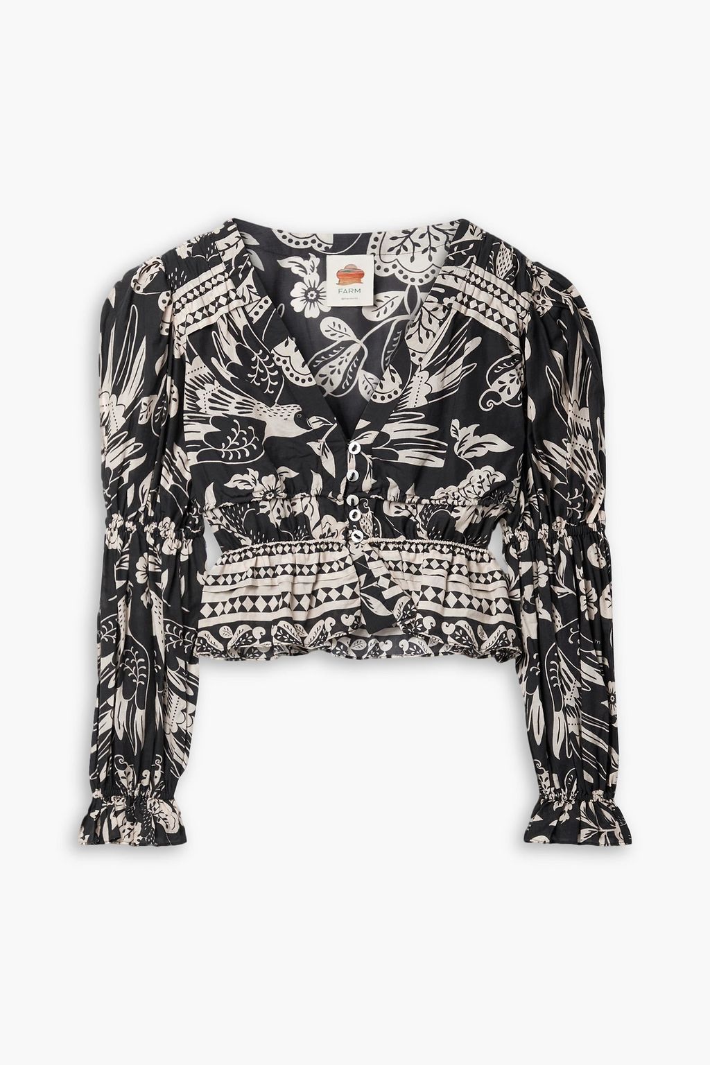 FARM RIO Cropped floral-print cotton-sateen blouse | THE OUTNET