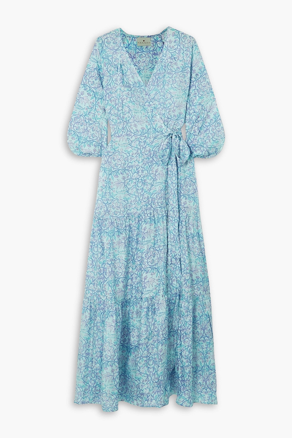 Hannah Emilia Floral-print Silk-habotai Maxi Wrap Dress In Sky Blue ...