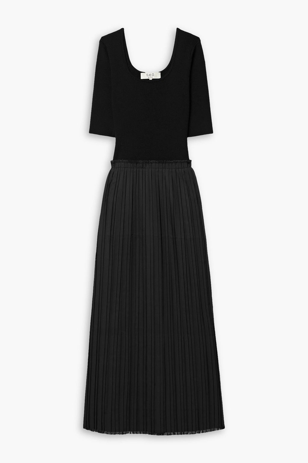 SEA Grier ribbed merino wool and pleated cotton-blend midi dress | THE ...
