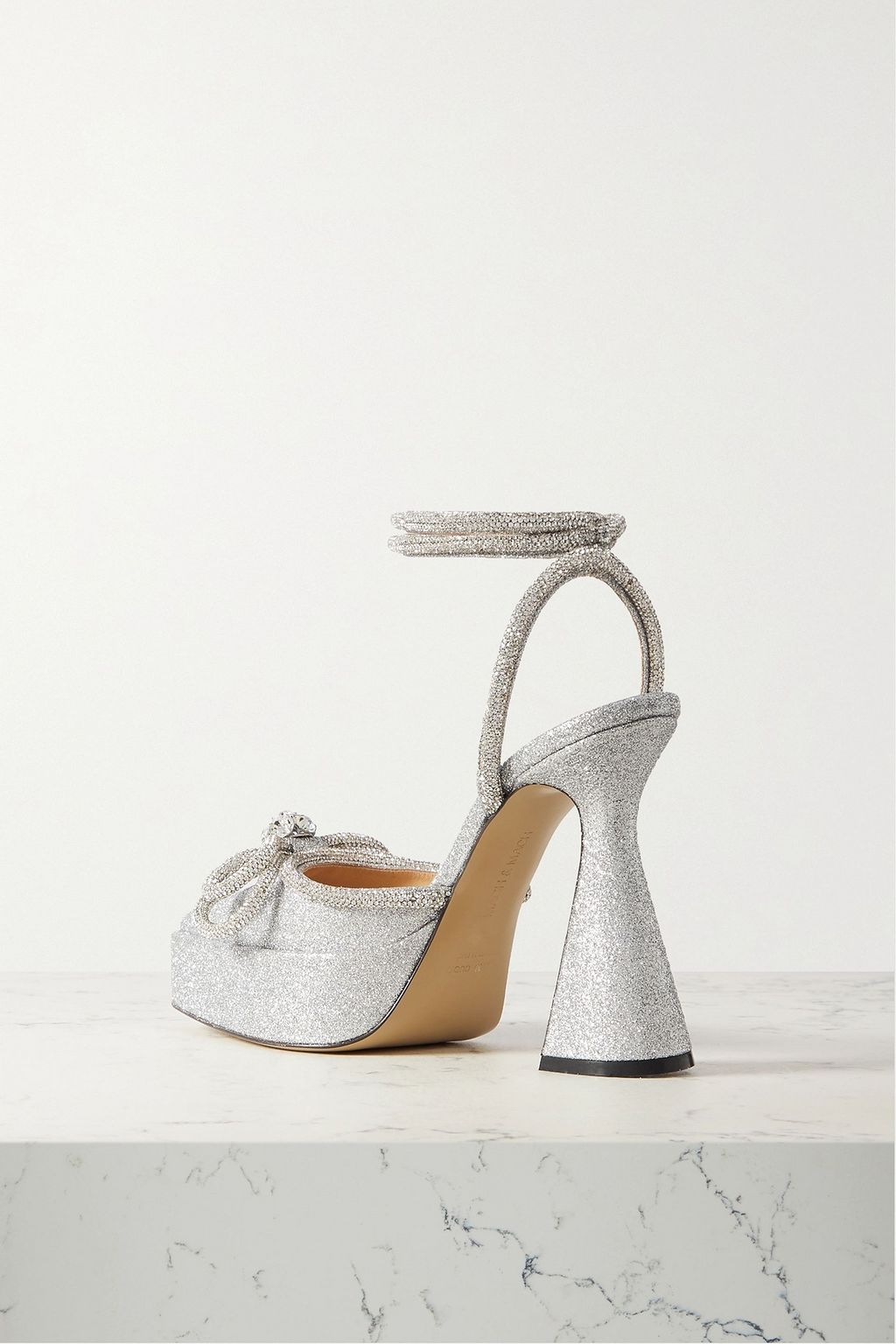 MACH & MACH Double Bow crystal-embellished glittered leather platform ...