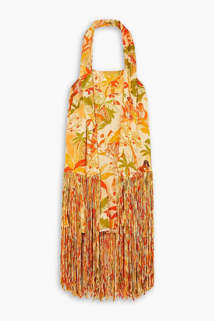 FARM RIO Leopard Forest Sand printed crepe halterneck mini dress | THE ...