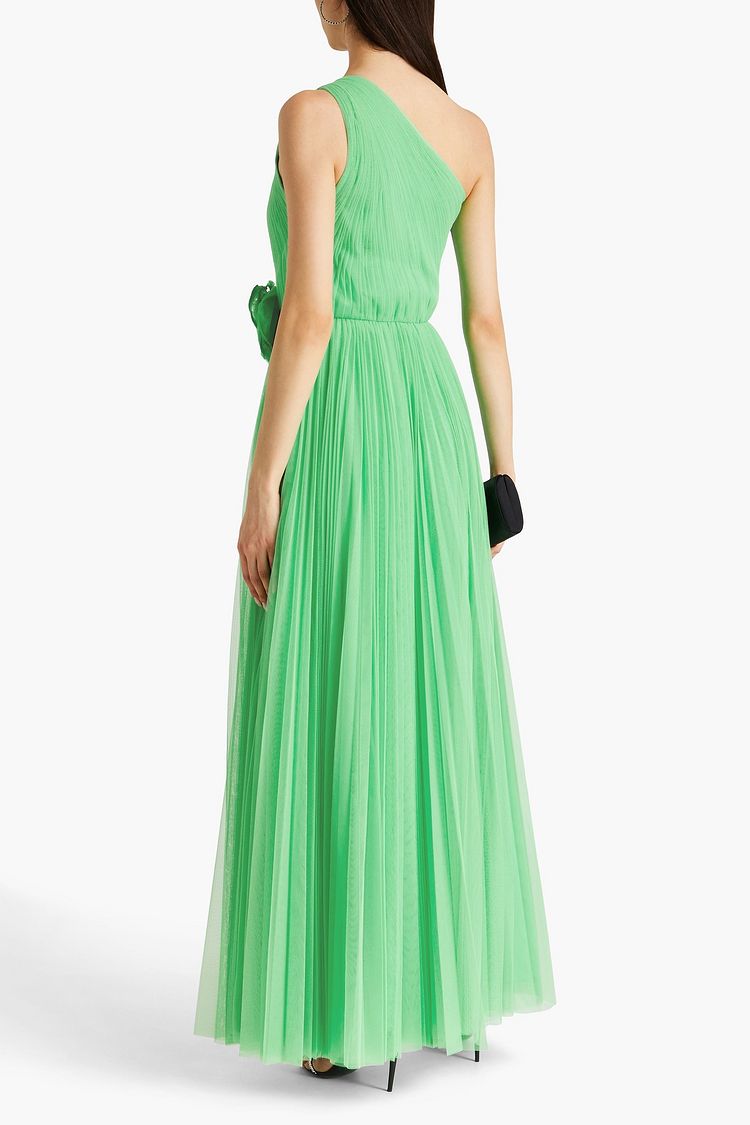 ZAC POSEN One-shoulder plissé-mesh gown | THE OUTNET