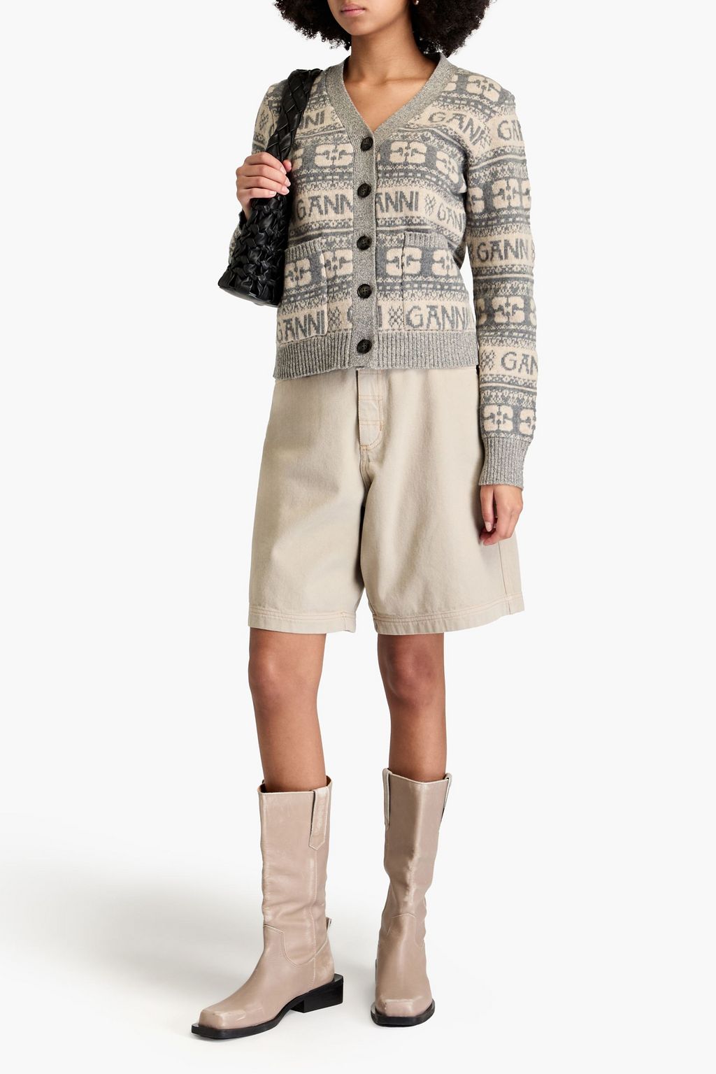 GANNI Jacquard-knit wool-blend cardigan | THE OUTNET