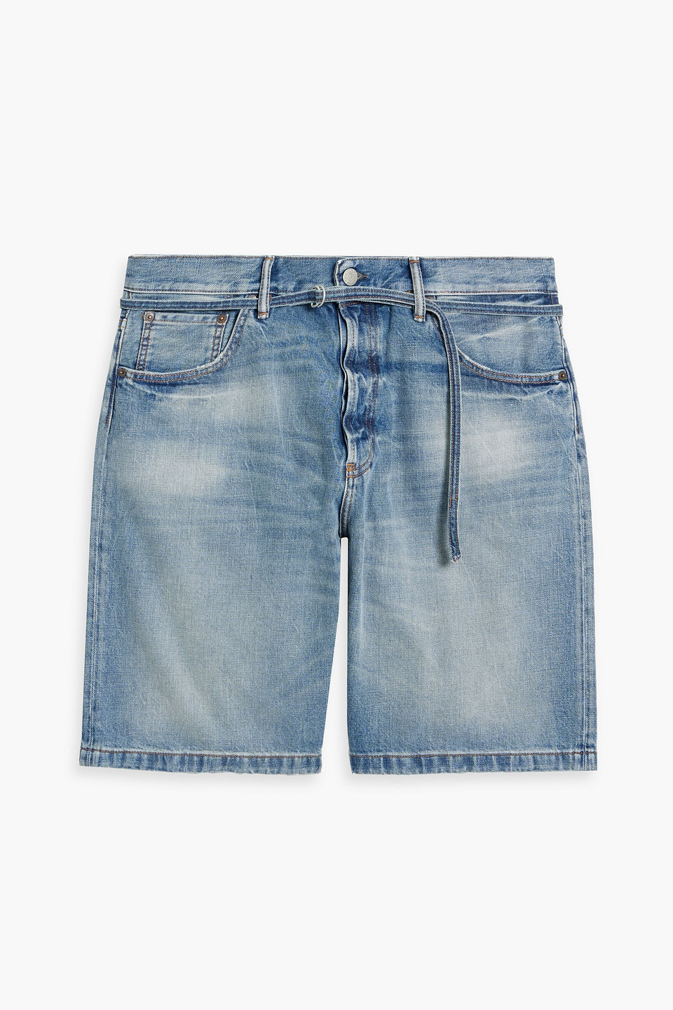 Acne Studios Belted Denim Shorts In Mid Denim | ModeSens