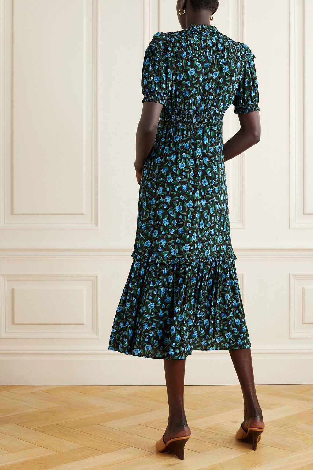 CEFINN Hermione tiered ruffled floral-print crepe midi dress | THE OUTNET