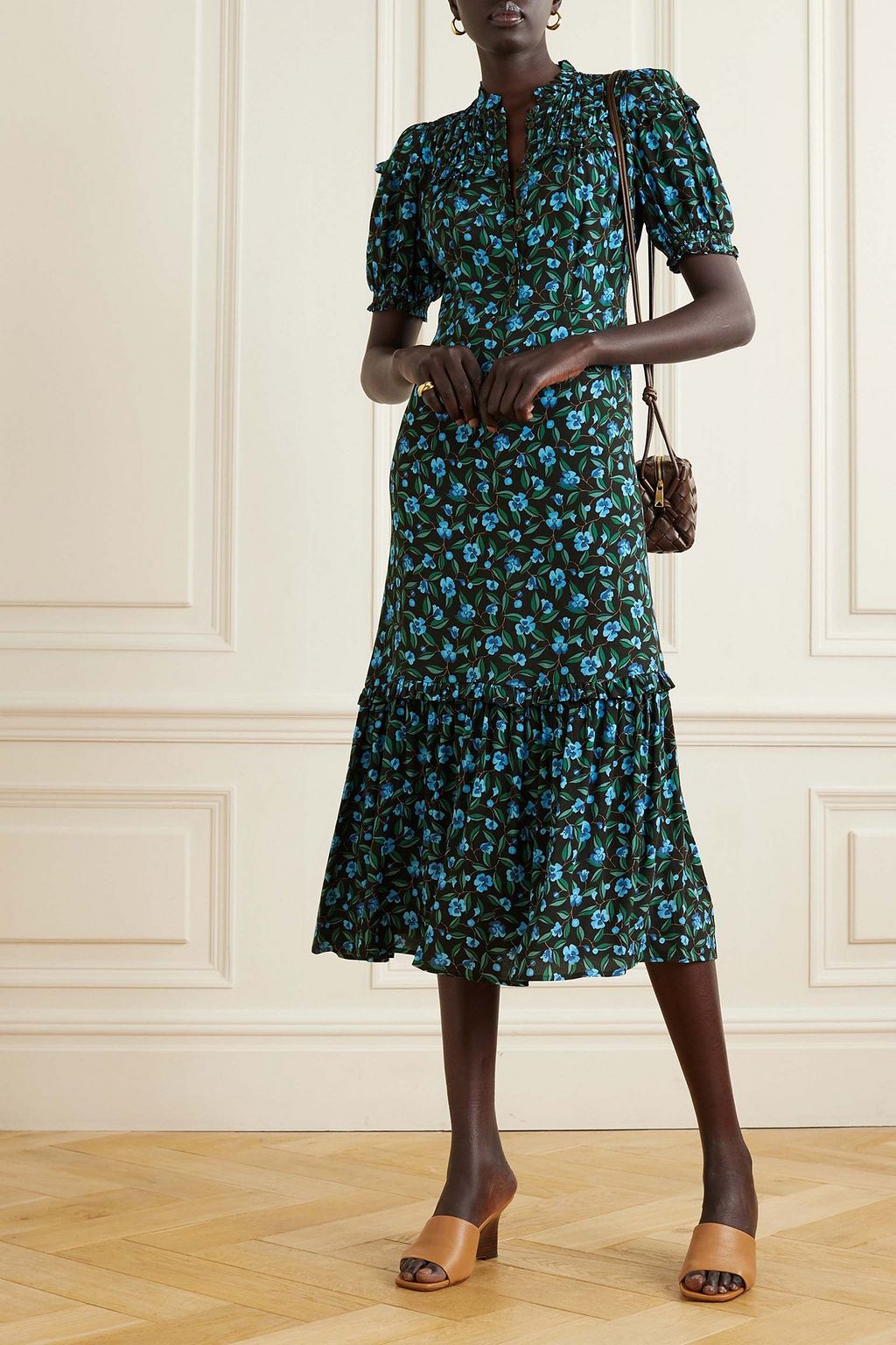 CEFINN Hermione tiered ruffled floral-print crepe midi dress | THE OUTNET
