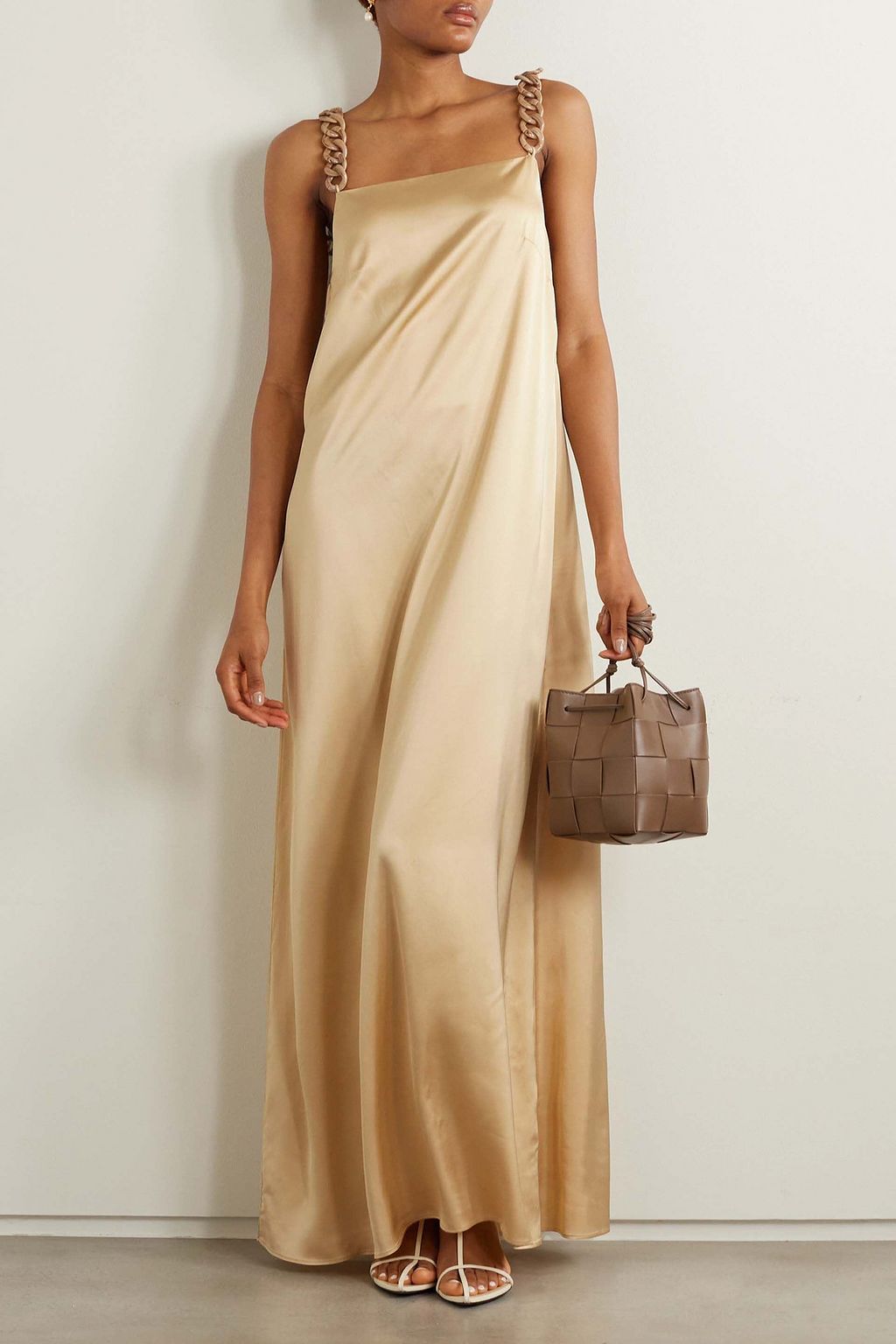 ESSE STUDIOS Lumerie chain-embellished metallic satin maxi dress | THE ...