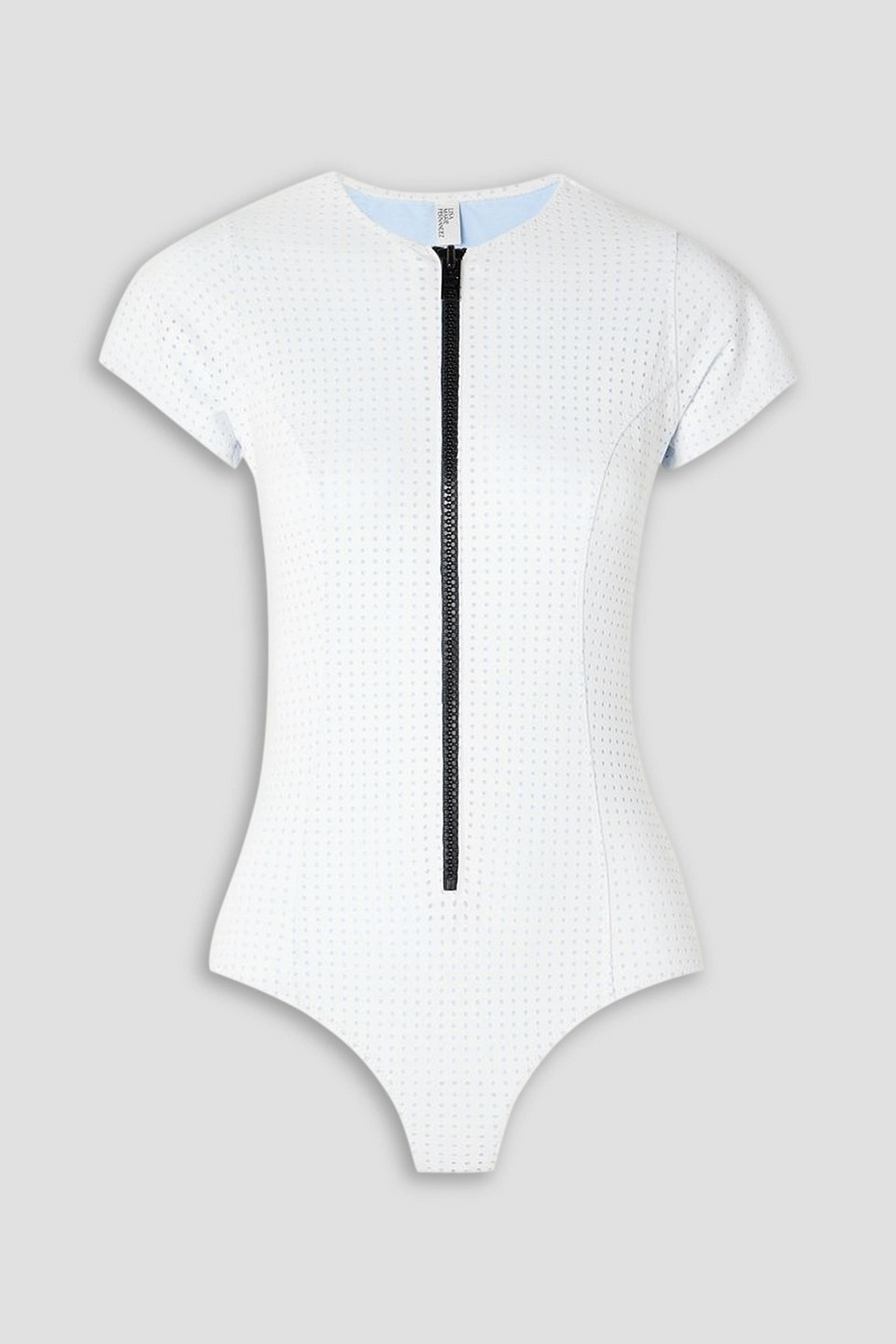Lisa Marie Fernandez Farrah Perforated Bonded Swimsuit In White | ModeSens