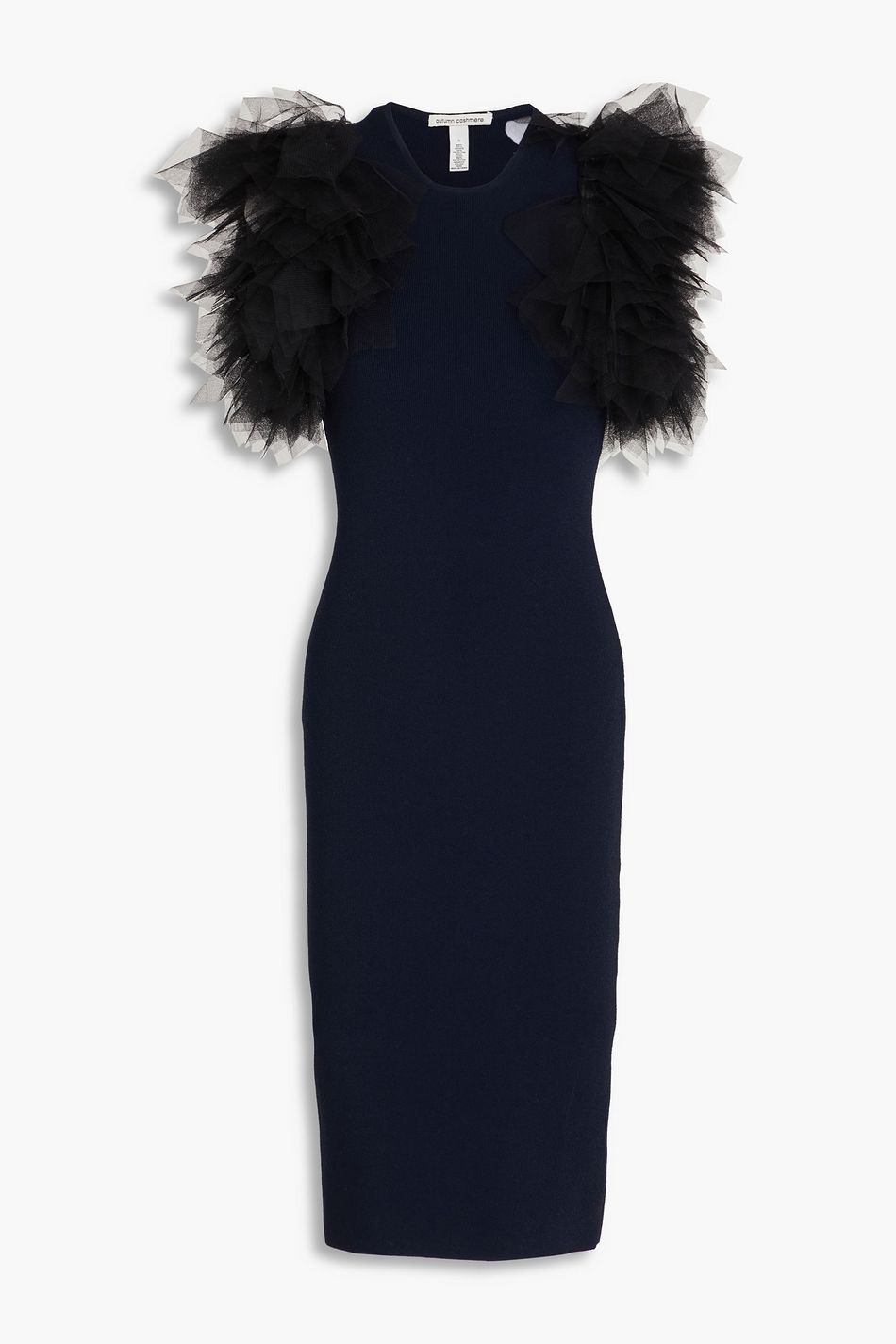 AUTUMN CASHMERE Tulle-trimmed ruffled ribbed-knit midi dress | THE OUTNET