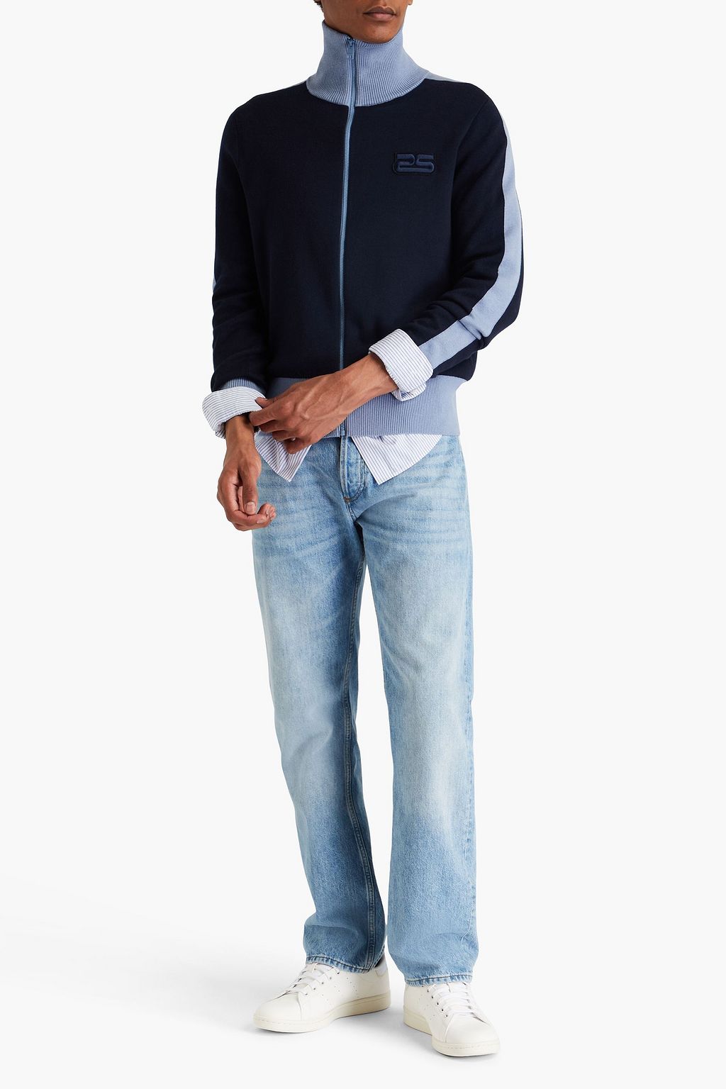 SANDRO Two-tone knitted zip-up sweater | THE OUTNET