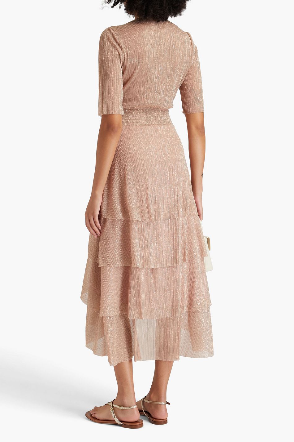 MAJE Tiered metallic ribbed-knit midi dress | THE OUTNET