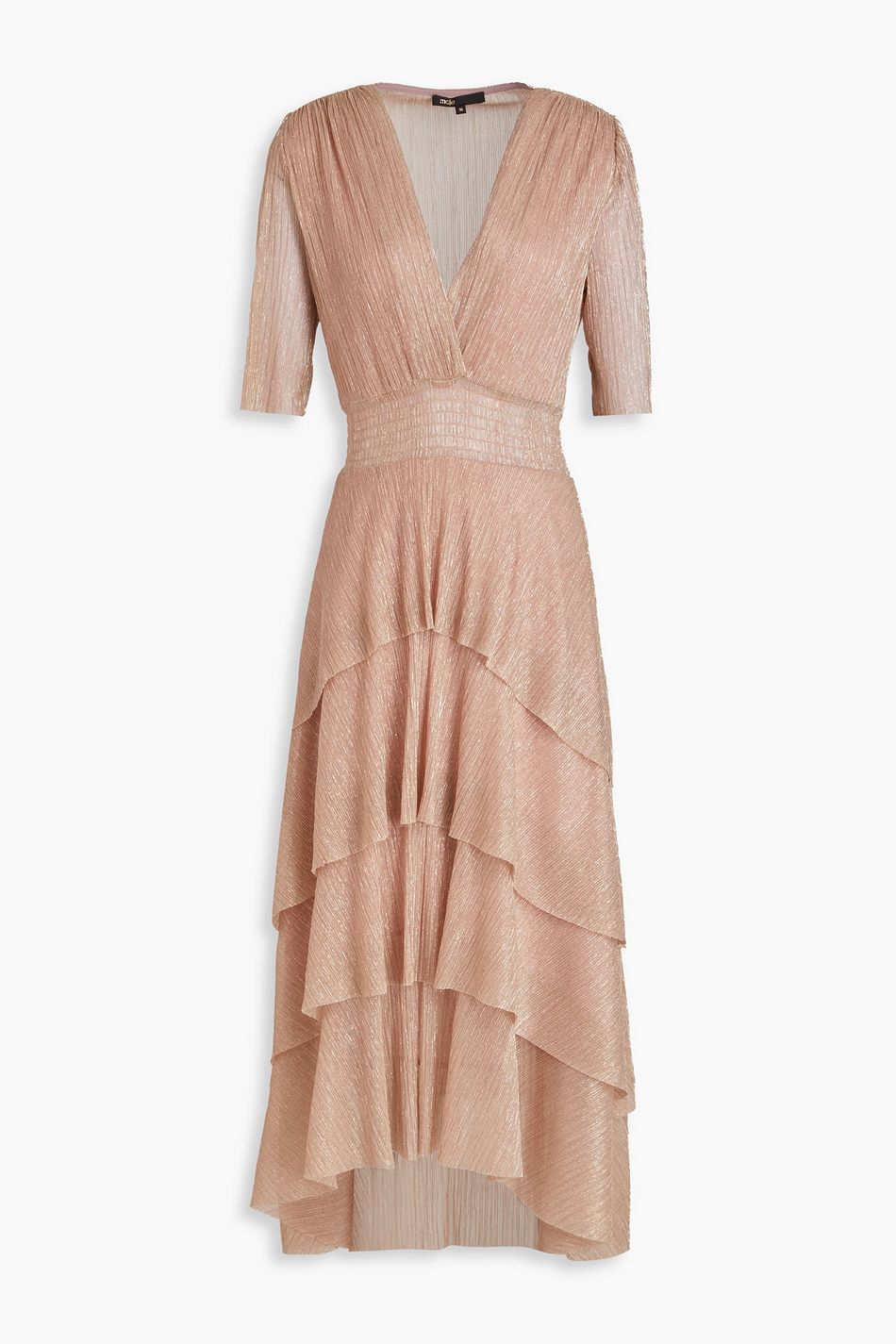 MAJE Tiered metallic ribbed-knit midi dress | THE OUTNET
