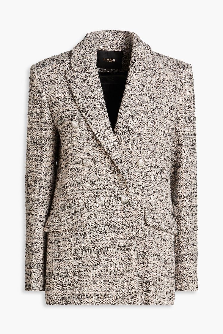 MAJE Double-breasted metallic bouclé-tweed blazer | THE OUTNET