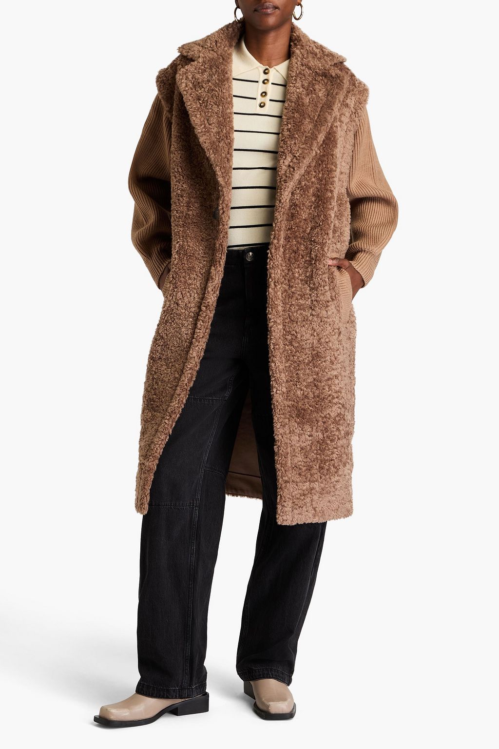 MAJE Knit-paneled faux shearling coat | THE OUTNET
