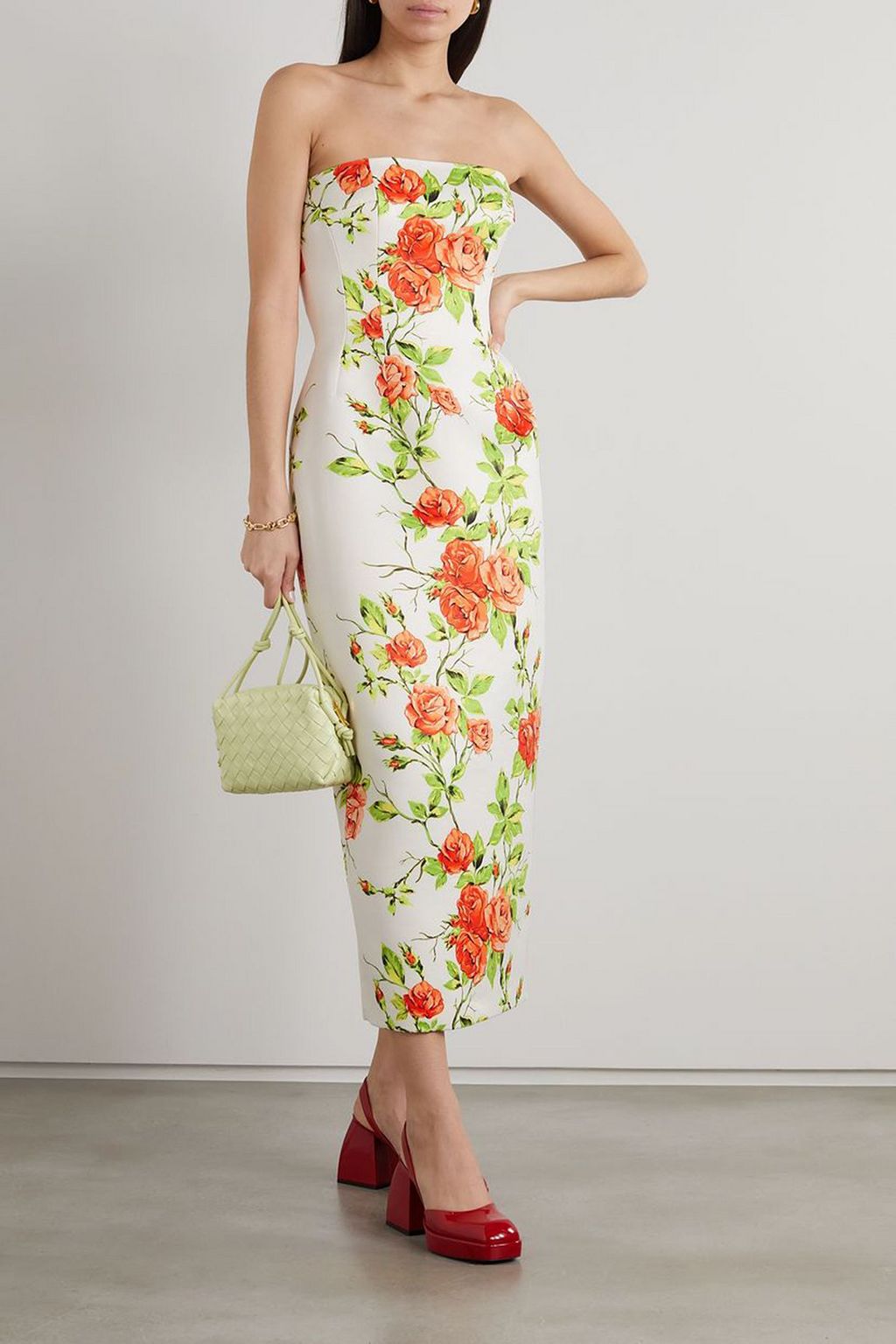 Emilia Wickstead Leila Strapless Floral Print Satin Faille Midi Dress