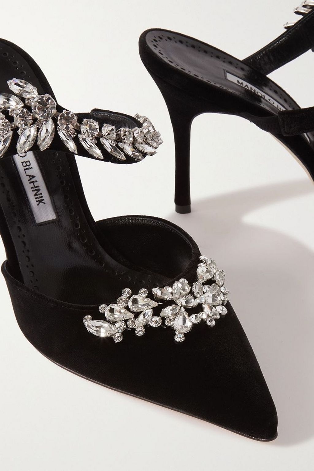 MANOLO BLAHNIK Lurum 90 crystal-embellished velvet mules | THE OUTNET