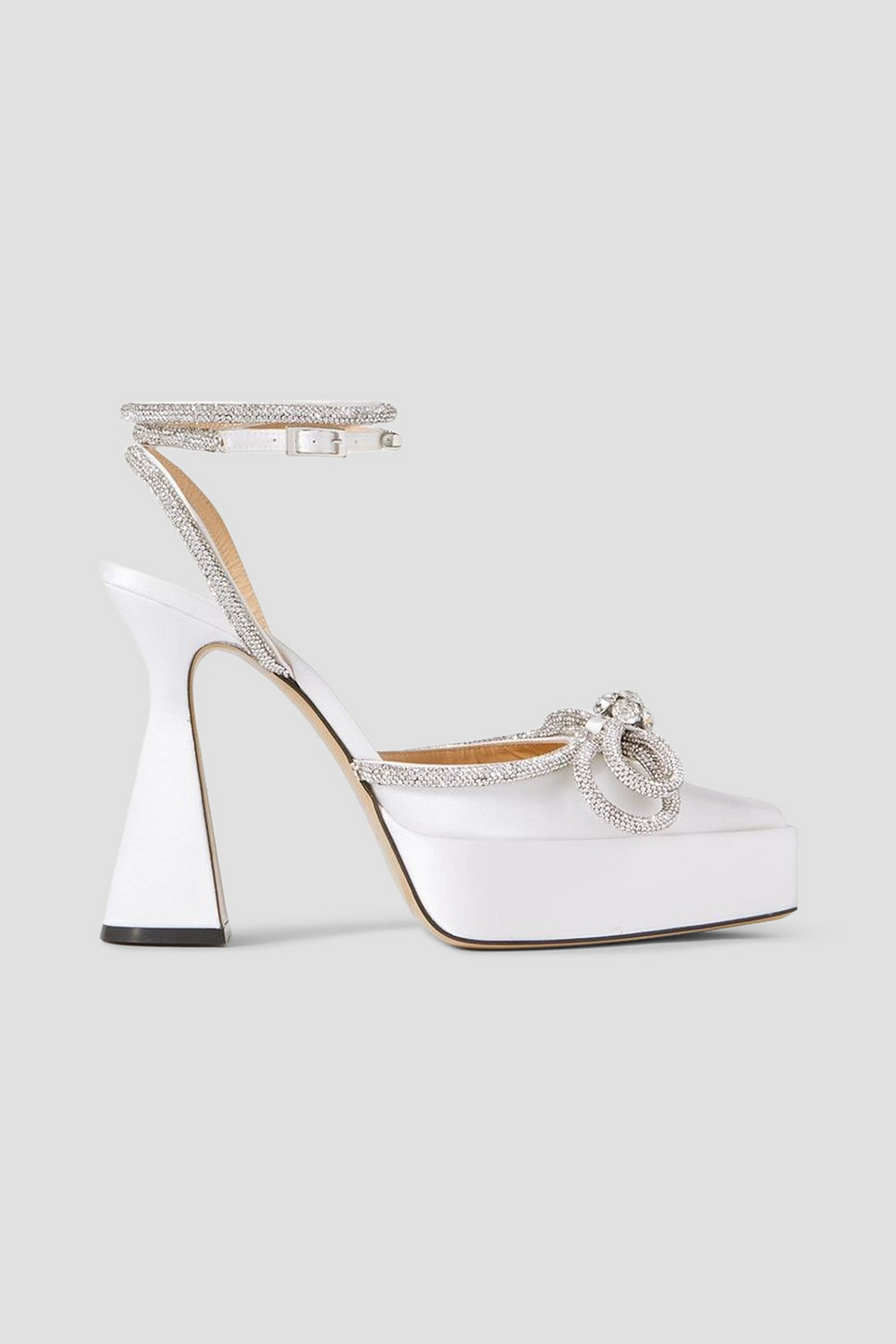Mach&mach Double Bow Crystal-embellished Satin Platform Pumps In White ...
