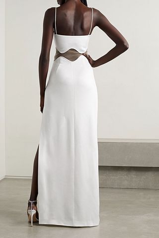 GALVAN LONDON Isola Bella mesh-paneled knitted maxi dress | THE OUTNET