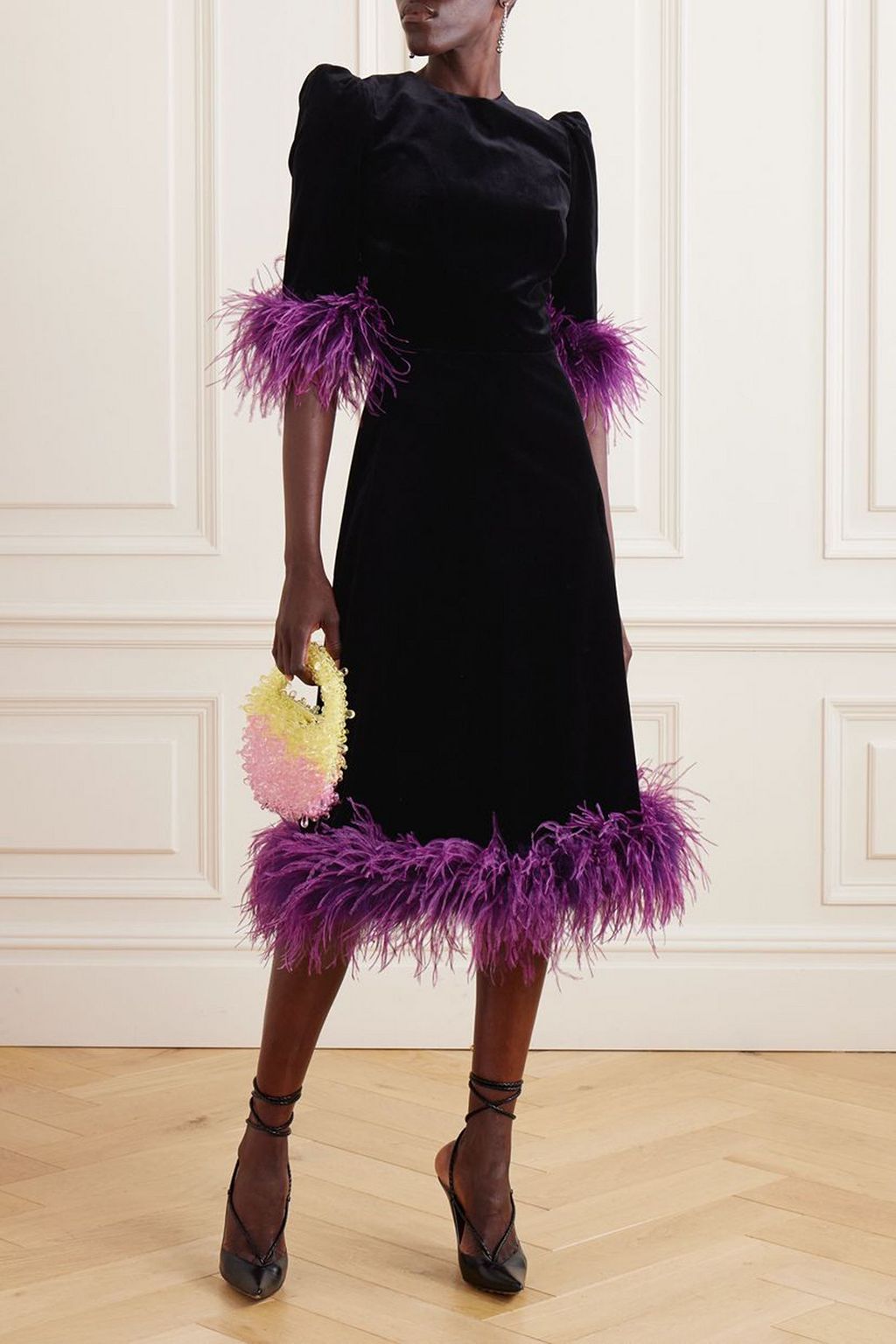 THE VAMPIRE'S WIFE The Feather Falconetti feather-trimmed cotton-velvet ...