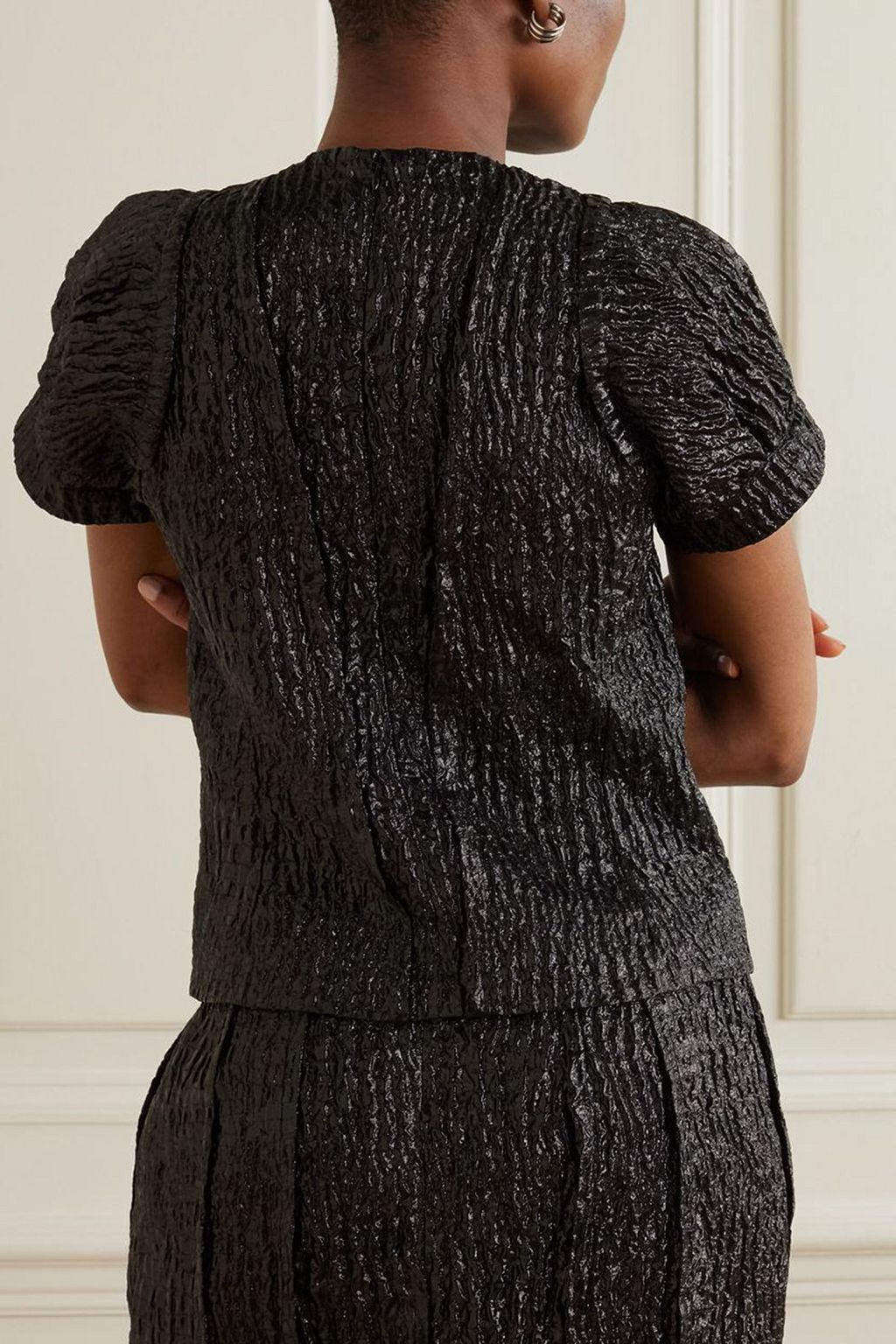 SIMONE ROCHA Crystal-embellished metallic cloqué top | THE OUTNET