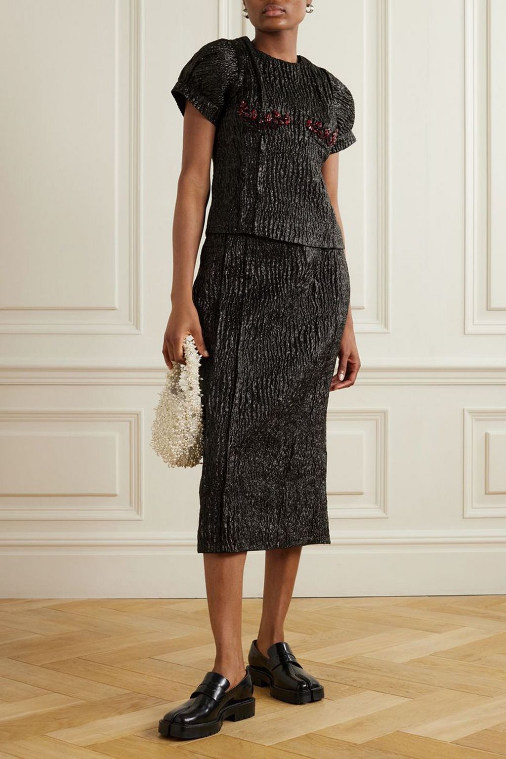 SIMONE ROCHA Crystal-embellished metallic cloqué top | THE OUTNET