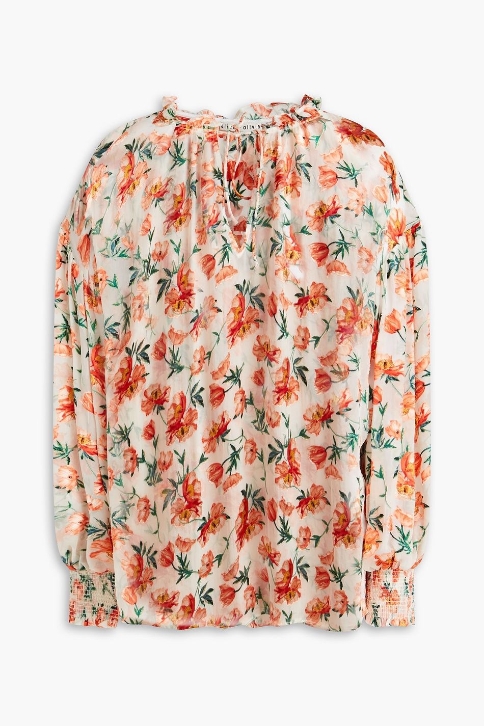 ALICE + OLIVIA Julius ruffled floral-print devoré-satin blouse | THE OUTNET