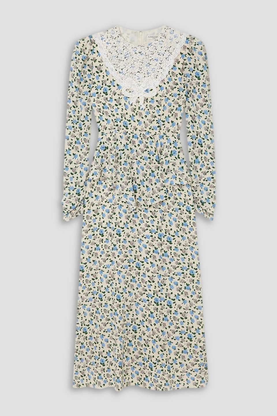 Alessandra Rich Appliquéd Lace-trimmed Floral-print Silk Crepe De Chine Midi Dress In Multicolor ...