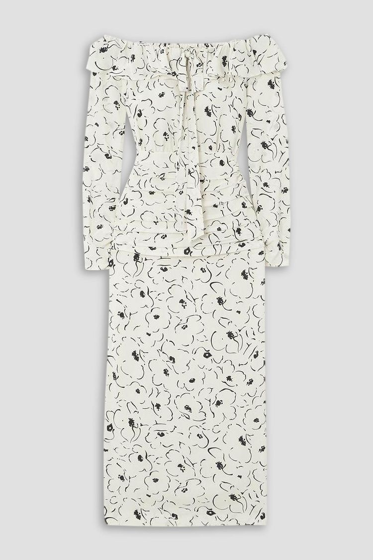 ALESSANDRA RICH Off-the-shoulder floral-print silk crepe de chine midi ...
