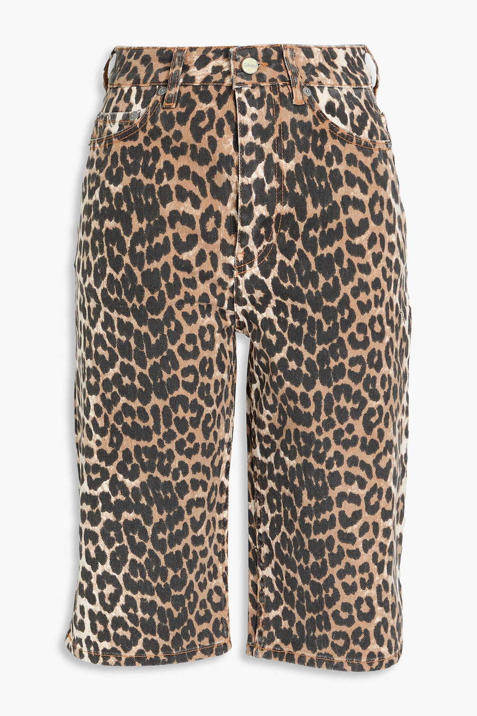 Ganni Leopard-print Denim Shorts In Animal Print | ModeSens