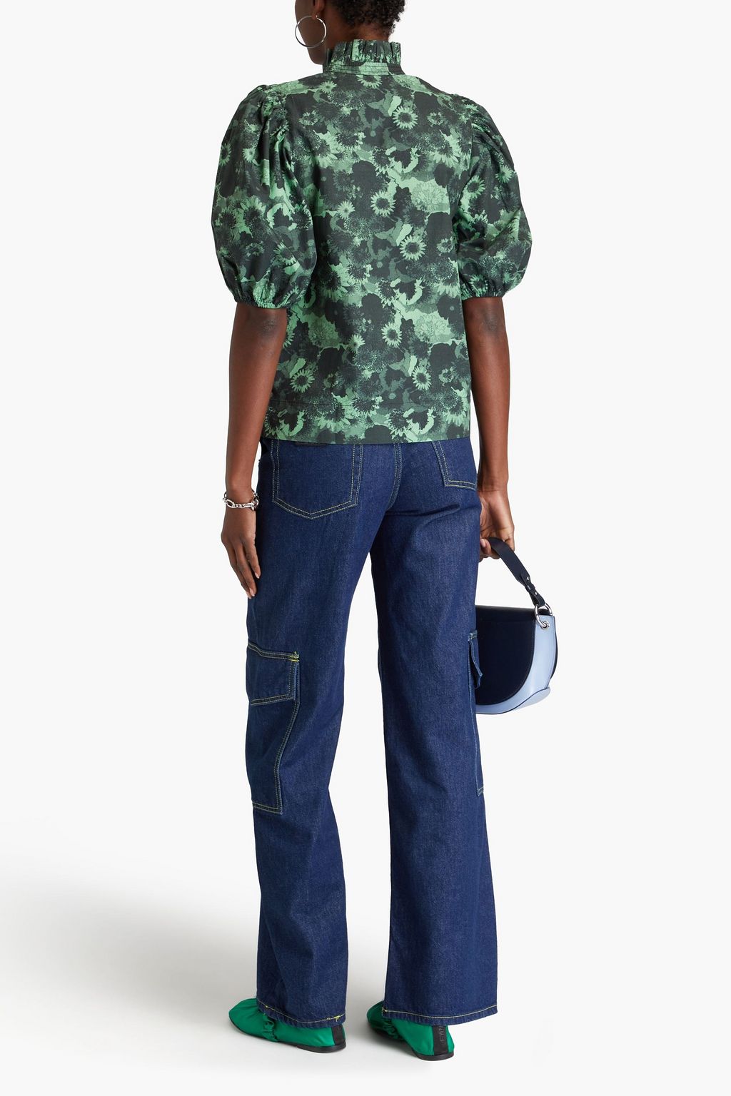 GANNI Ruffled floral-print cotton-poplin top | THE OUTNET