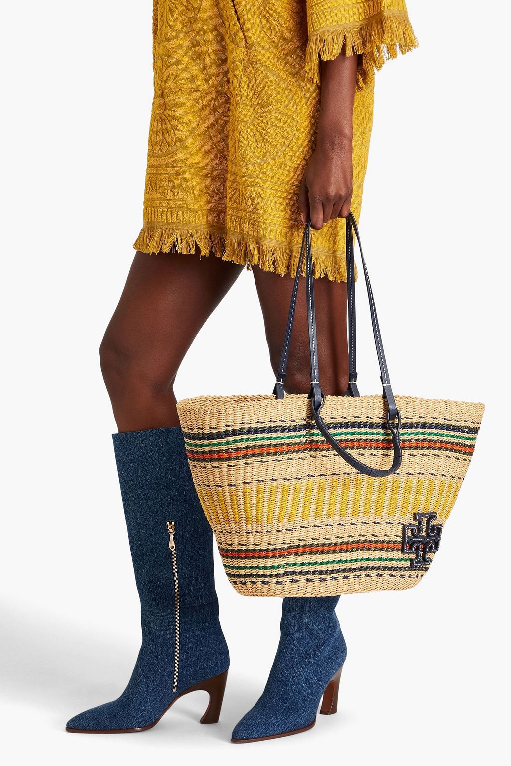 TORY BURCH Ella striped straw leather tote | THE OUTNET
