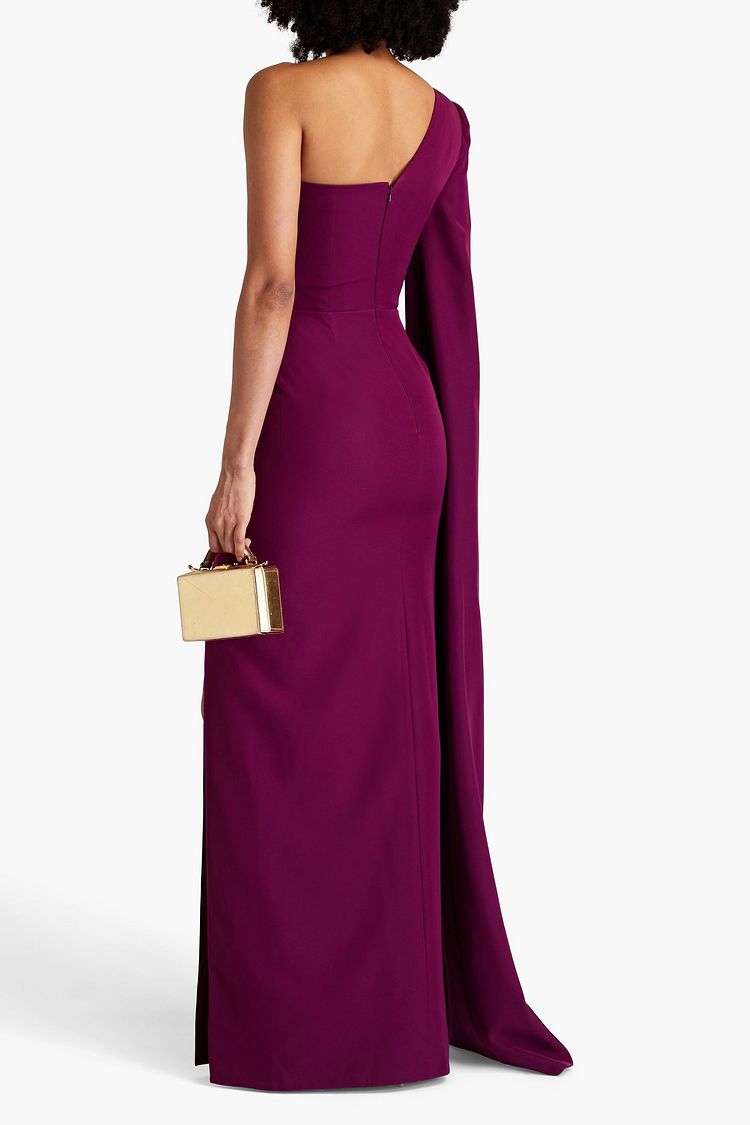 RHEA COSTA One-sleeve crystal-embellished draped crepe gown | THE OUTNET
