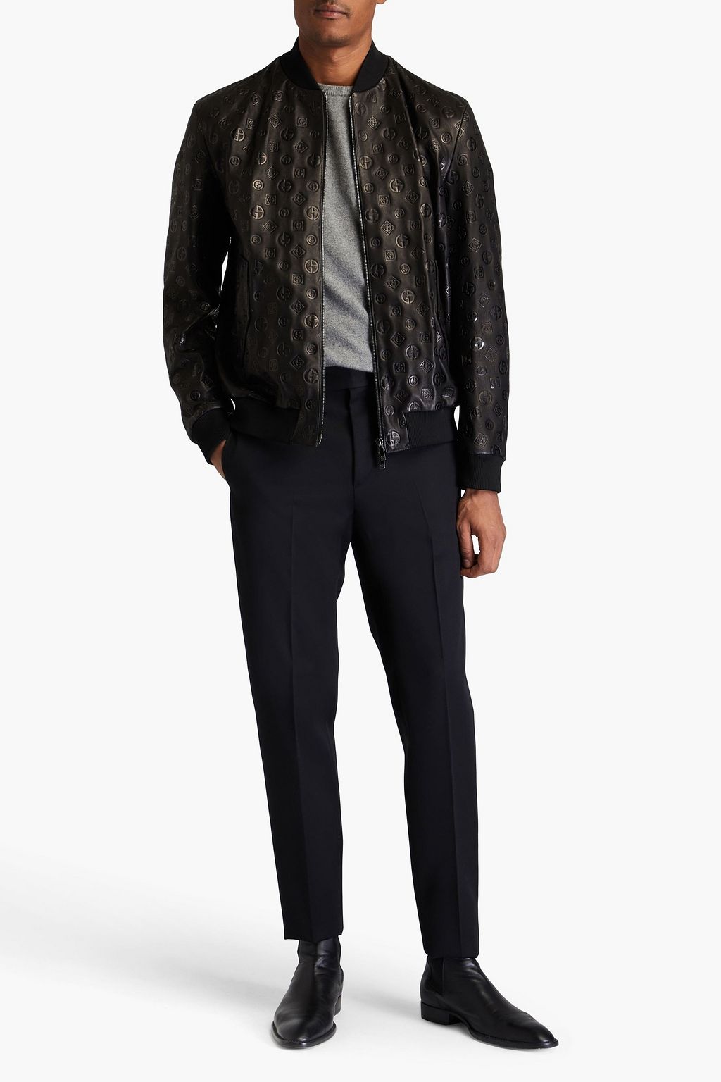 GIORGIO ARMANI Embossed pebbled-leather bomber jacket | THE OUTNET