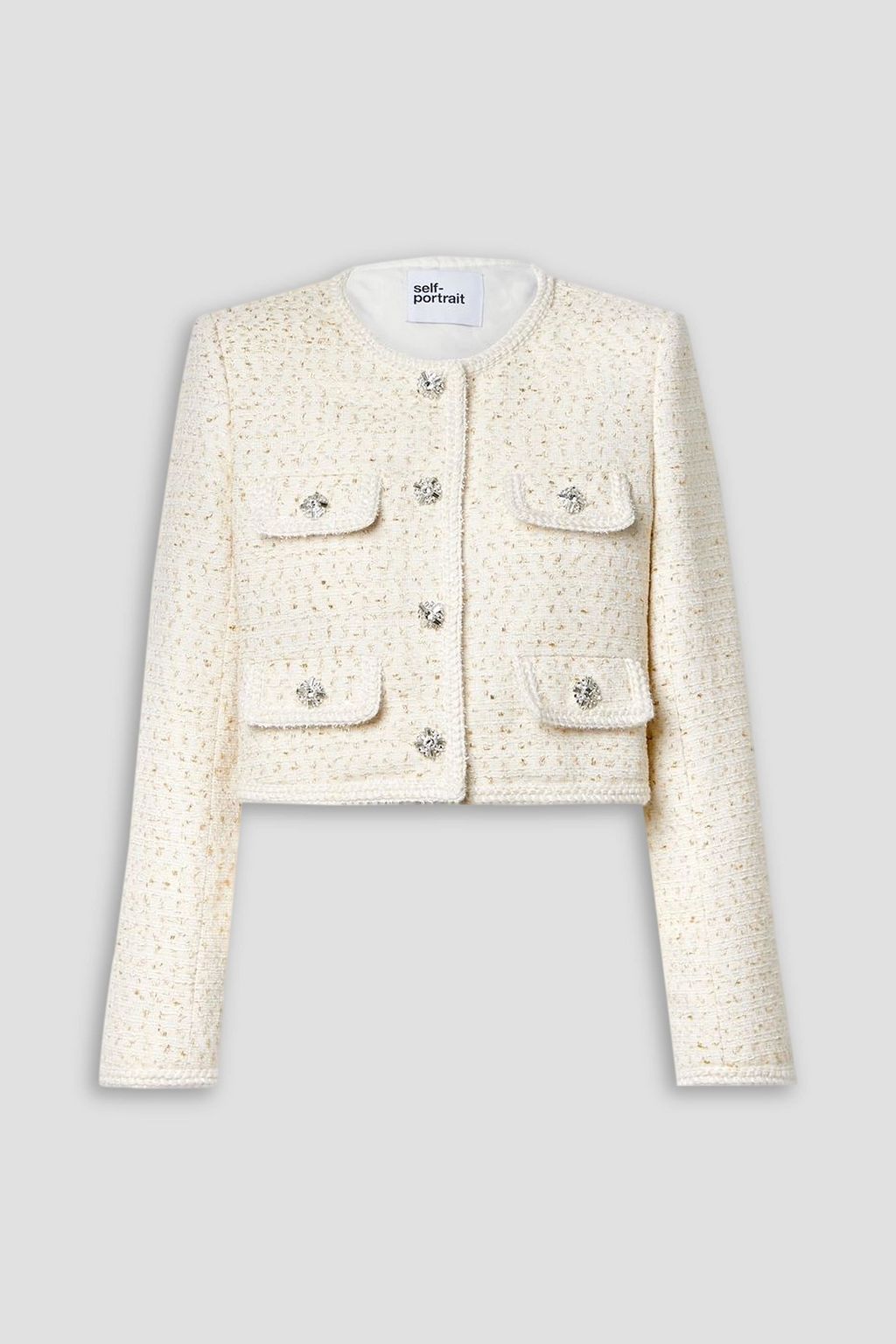 SELF-PORTRAIT Cropped crystal-embellished metallic tweed jacket | THE ...