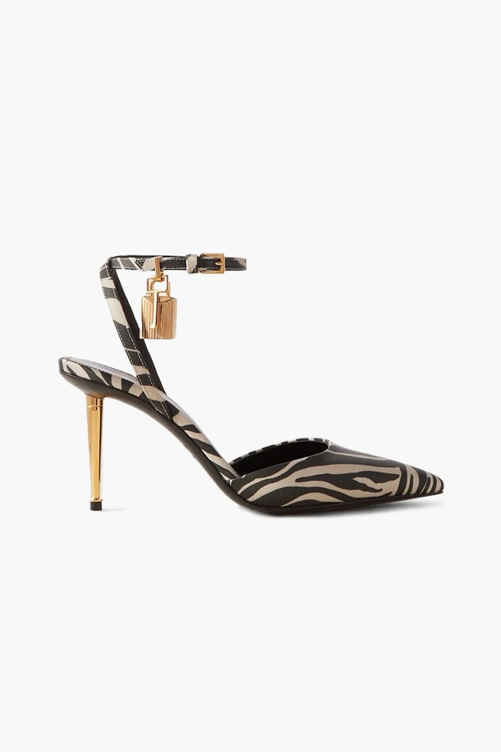 TOM FORD Padlock embellished zebra-print satin pumps | THE OUTNET