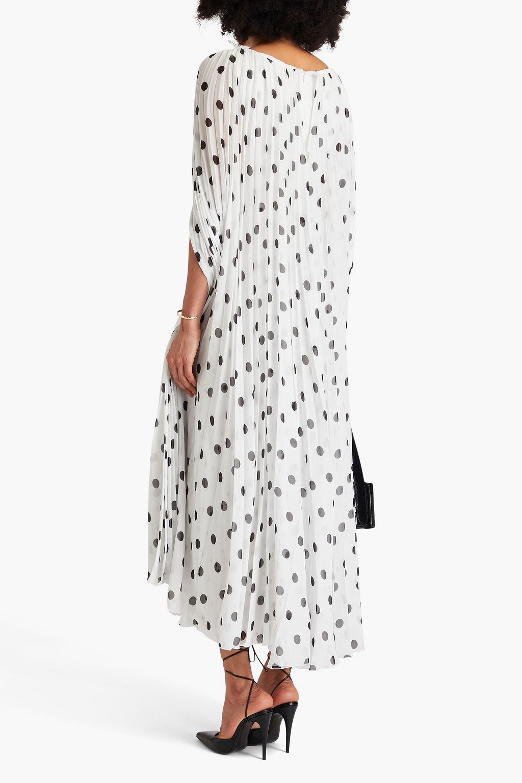HUISHAN ZHANG Beryl cape-effect pleated polka-dot georgette midi dress ...